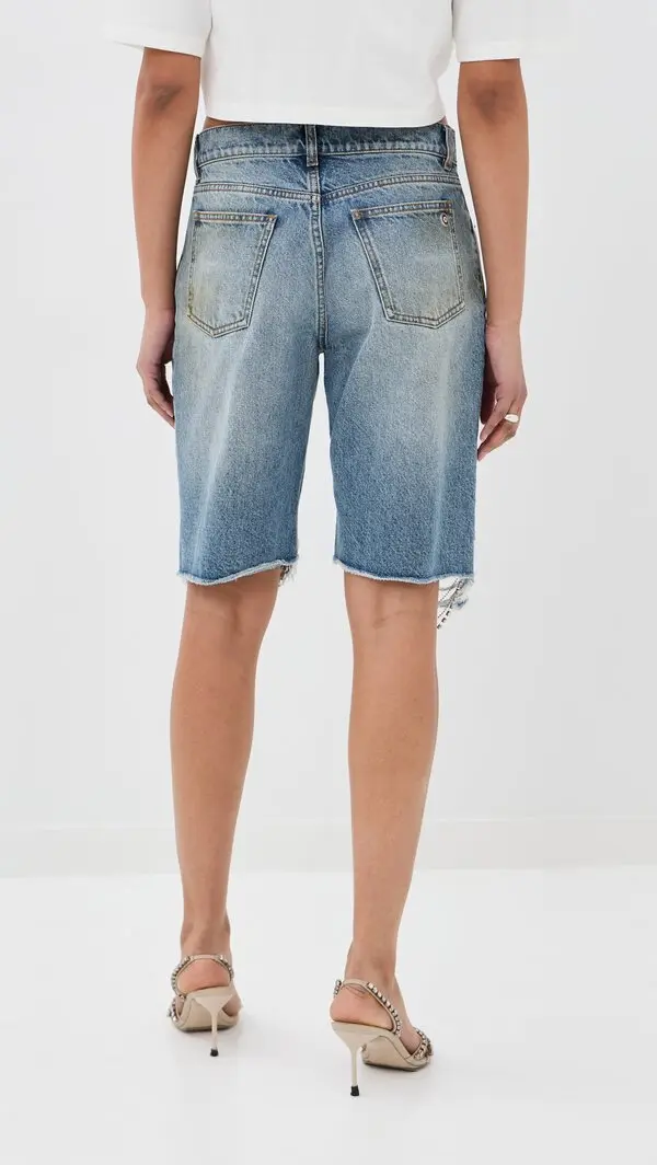 AREA Crystal Fray Denim Shorts