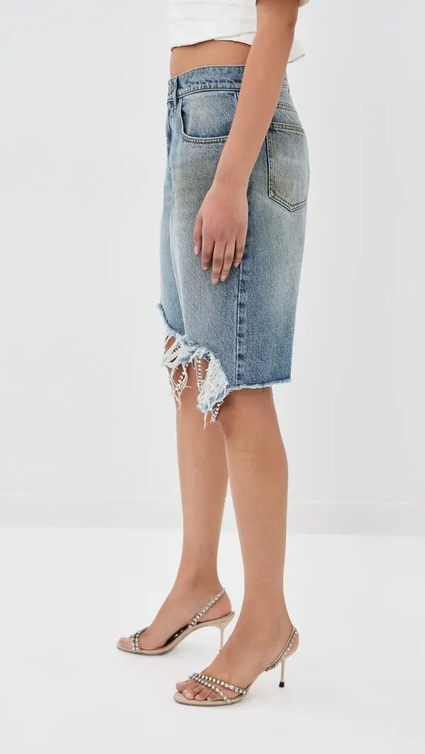 AREA Crystal Fray Denim Shorts