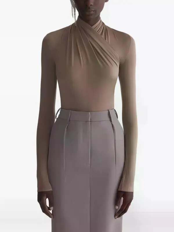 MUGLER Draped Long-sleeve Bodysuit - Neutrals