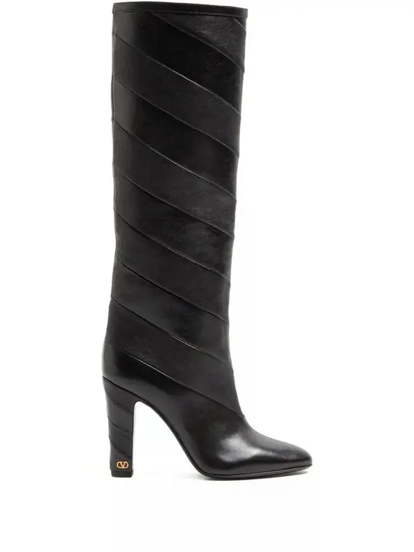 Valentino Garavani Leather Patchwork Block Heel Boots - Black