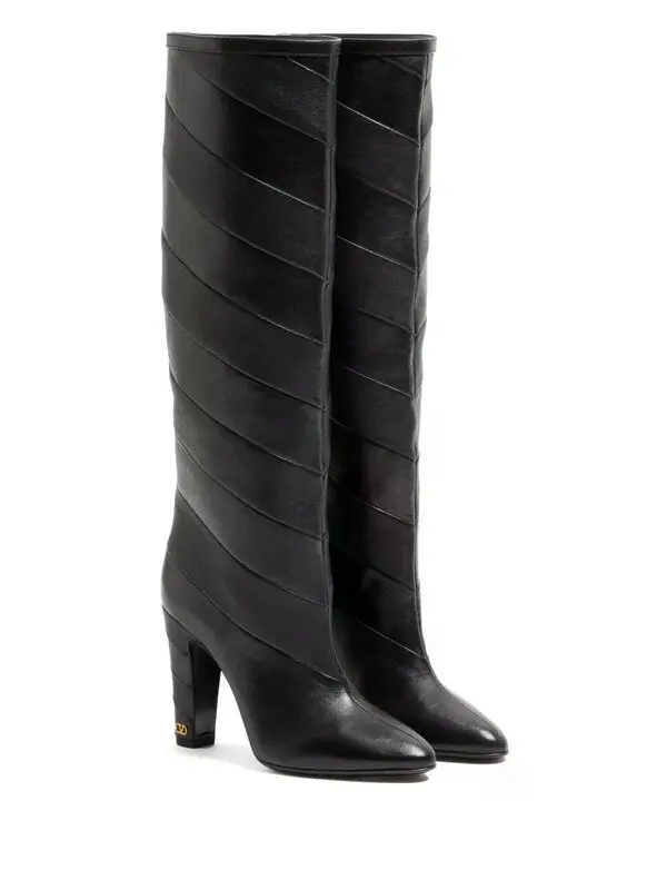 Valentino Garavani Leather Patchwork Block Heel Boots - Black