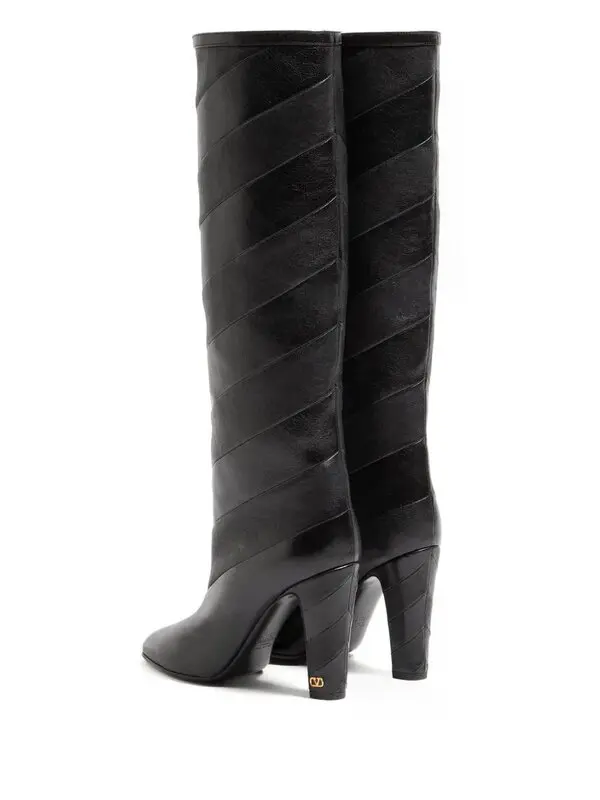 Valentino Garavani Leather Patchwork Block Heel Boots - Black