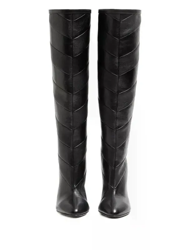 Valentino Garavani Leather Patchwork Block Heel Boots - Black