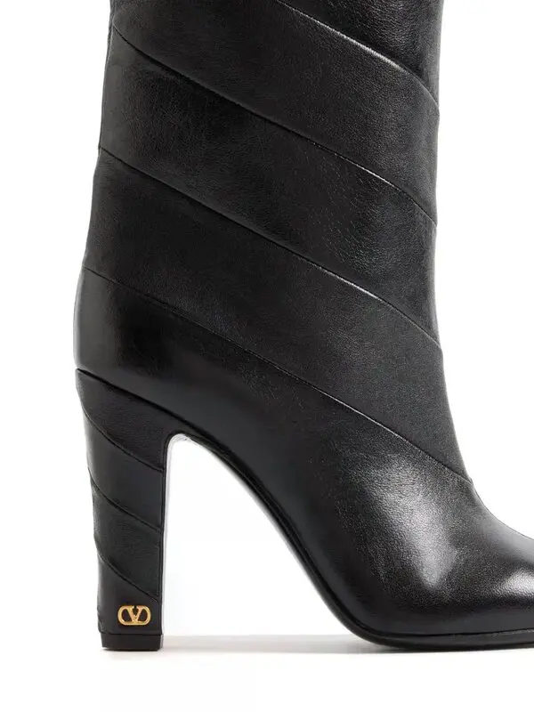 Valentino Garavani Leather Patchwork Block Heel Boots - Black