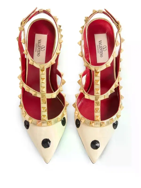 Valentino Garavani Rockstud Pumps With Plus De Pois Embroidery - Neutrals
