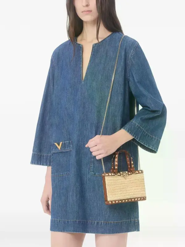 Valentino Garavani Mini Rockstud Raffia Tote