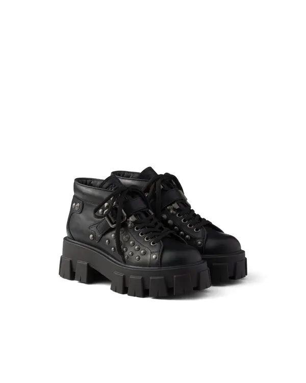 Prada Monolith Studded Leather Booties