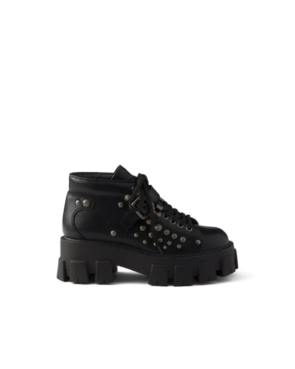 Prada Monolith Studded Leather Booties