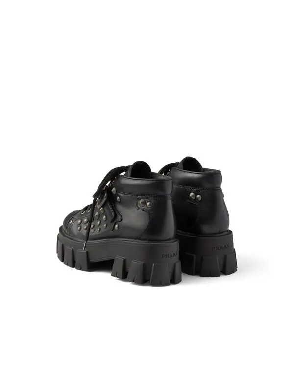 Prada Monolith Studded Leather Booties