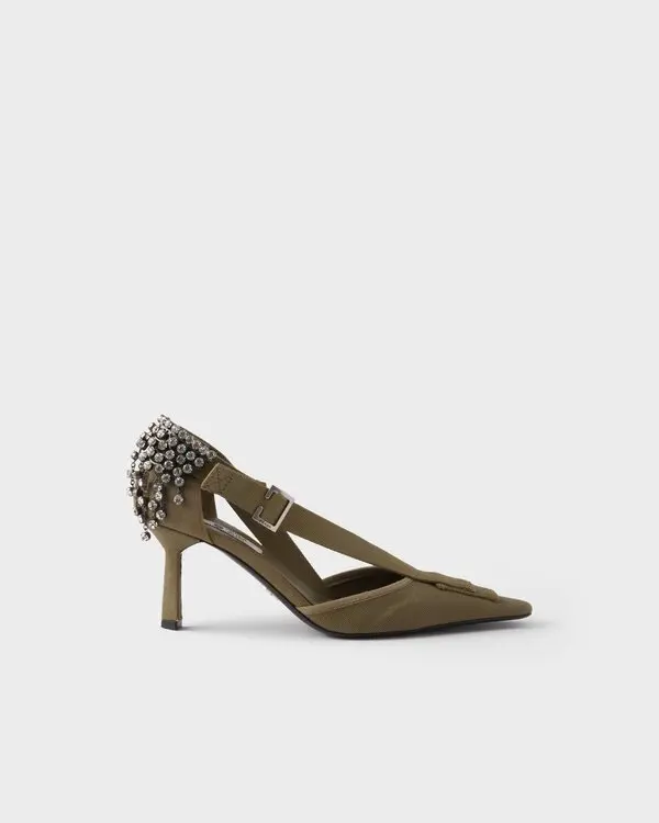 Prada Canvas Pumps With Crystals - Military Green