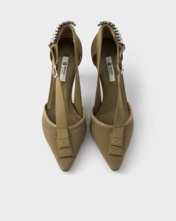Prada Canvas Pumps With Crystals - Military Green