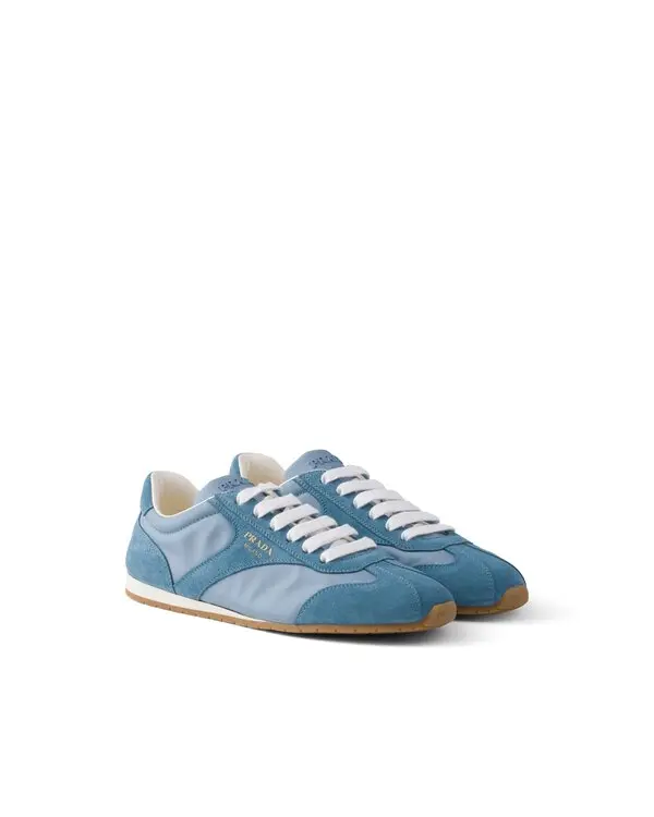 Prada Re-nylon And Suede Laced Sneakers - Light Blue