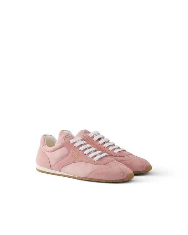 Prada Re-nylon And Suede Laced Sneakers - Pink