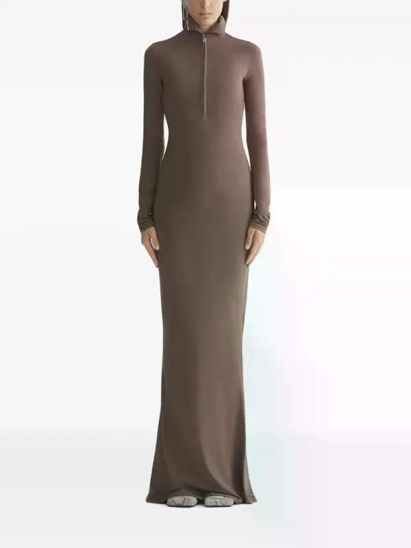 MUGLER Zip High-neck Floor-length Dress - Brown