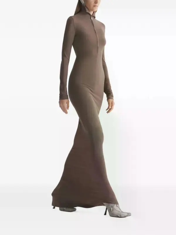 MUGLER Zip High-neck Floor-length Dress - Brown