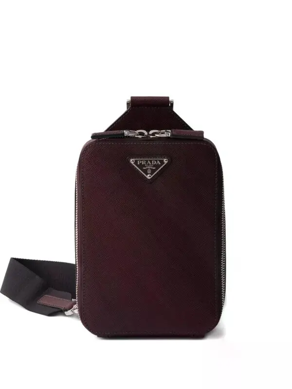 Prada Brique Leather Messenger Bag - Red