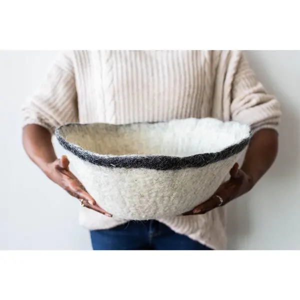 KANJU INTERIORS Orbit Hand-felted Wool Natural White And Bowl - Black