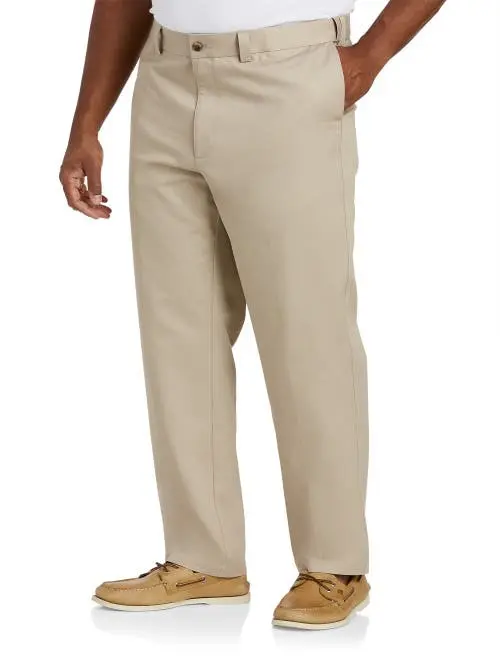 B+T ESSENTIALS Flat-front Twill Pants - Khaki