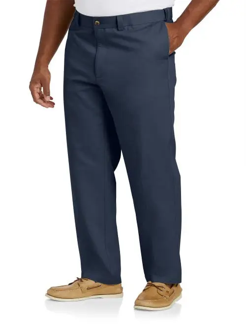 B+T ESSENTIALS Flat-front Twill Pants - Navy