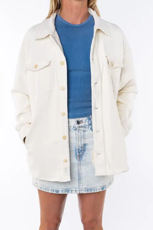 ARIKO Gender Inclusive Bucky Split Hem Shirt Jacket - Beige