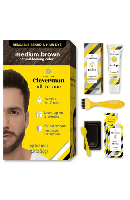 CLEVERMAN Reusable Beard & Hair Dye Kit - Medium Brown