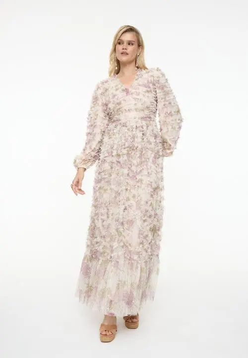 BEAUUT Ruffle Floral Mesh Maxi Dress