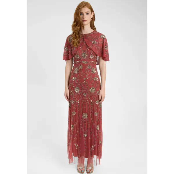 BEAUUT Embellished Sequin Beaded Maxi Gown - Rust