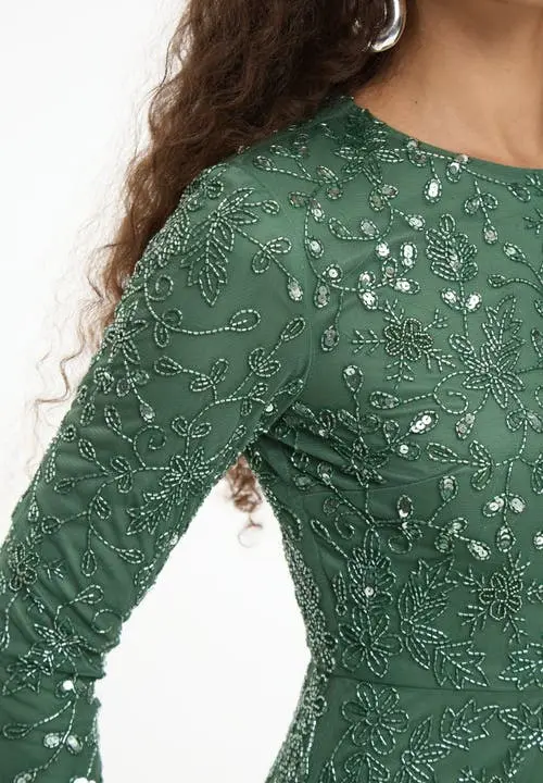Maryisa Embellished Sequin Maxi Dress With Cape In Dark Green - 60% Off |  Editorialist
