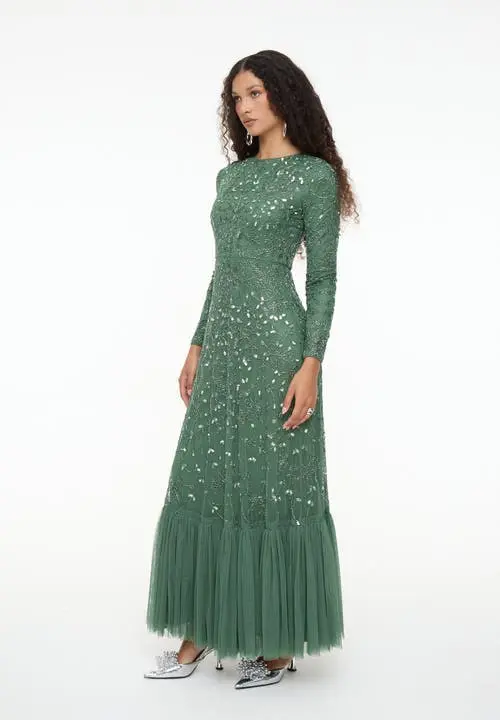 dark green sequin maxi dress Charlette Sparkle Maxi Dress Dark Green main image 0