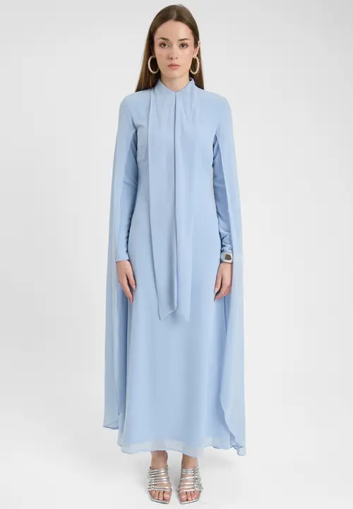 MARYISA Cape-style Chiffon Maxi Dress - Blue