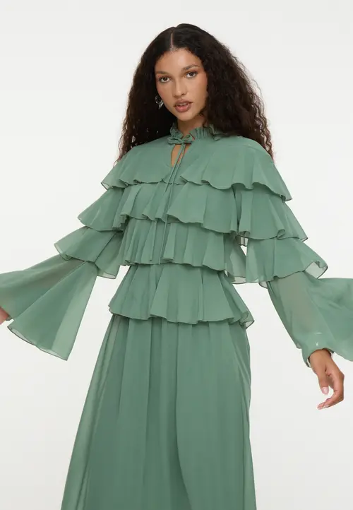 flowy chiffon maxi dress SPANDEX SHEER CHIFFON MAXI DRESS IN BEIGE | CULT MIA main image 1