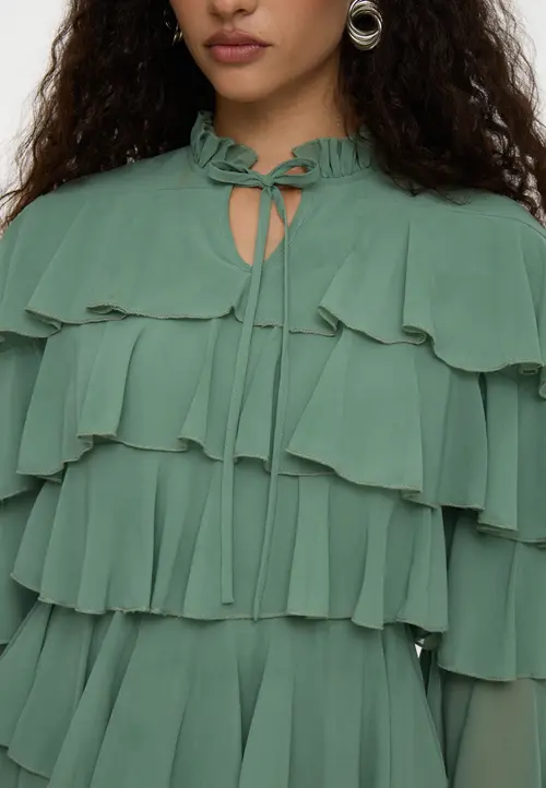 Buy MARYISA Modest Ruffle Chiffon Maxi Dress - Green At 60% Off |  Editorialist