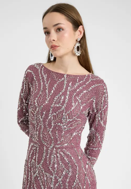 MARYISA Embellished A-line Maxi Dress - Mauve