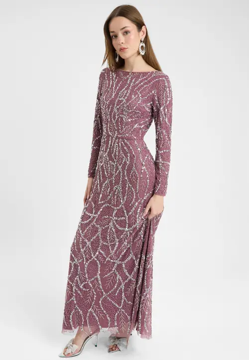 MARYISA Embellished A-line Maxi Dress - Mauve