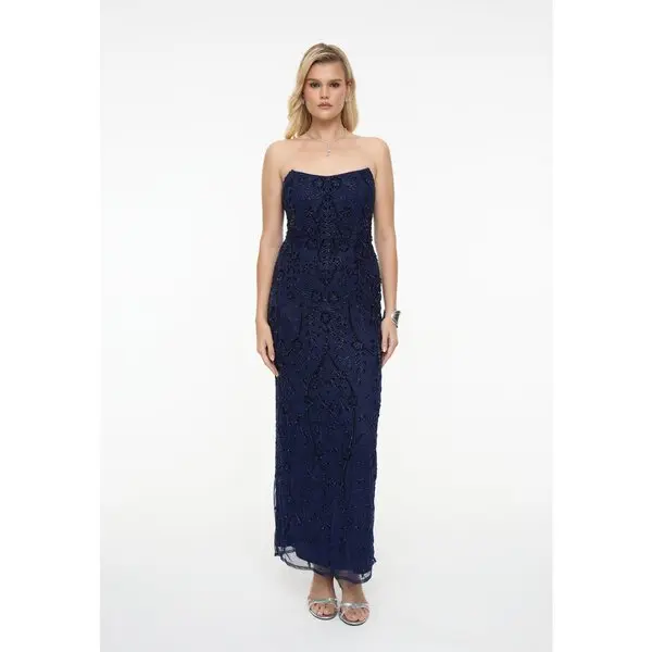 BEAUUT Embellished Sequin Beaded Strapless Maxi Dress