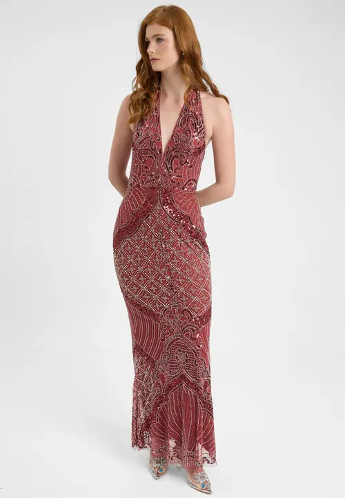 BEAUUT Embellished Sequin Beaded Maxi Gown