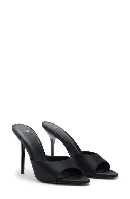Mango Satin Slide Sandal - Black