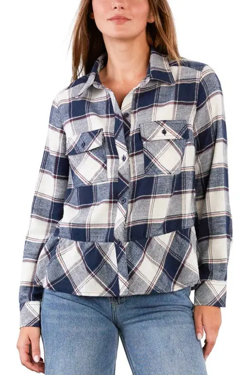 BILLY T Plaid Ruffle Peplum Button-up Shirt - Mighty Plaid