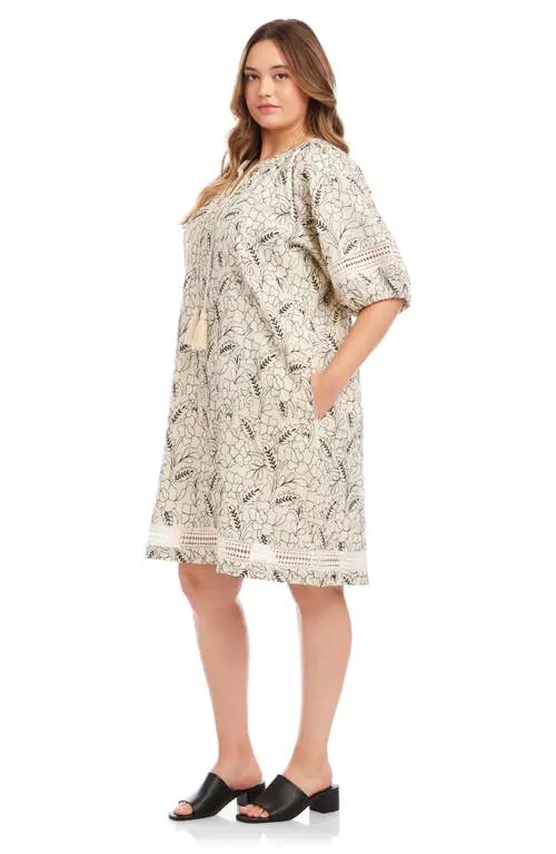 Karen Kane Floral Embroidered Tassel Cotton Dress