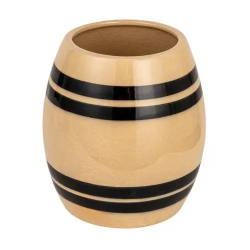 STORIED HOME Round Stoneware Vintage Reproduction Crock With Stripes And Crackle Glaze - Black