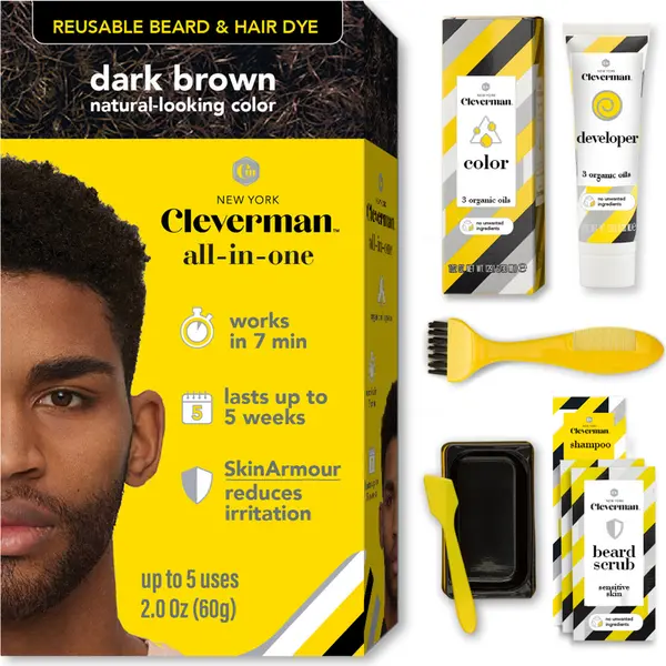 CLEVERMAN Coarse & Coily Hair · Reusable Beard & Hair Dye Kit - Dark Brown