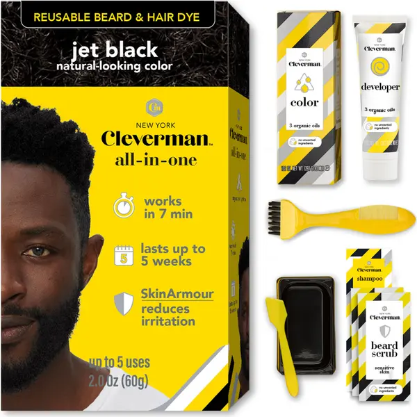 CLEVERMAN Coarse & Coily Hair · Reusable Beard & Hair Dye Kit - Jet Black