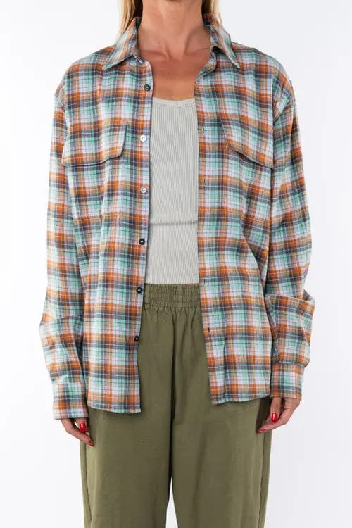 ARIKO Gender Inclusive Soft Plaid Shirt - Green/orange