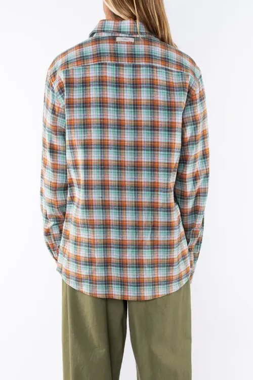ARIKO Gender Inclusive Soft Plaid Shirt - Green/orange