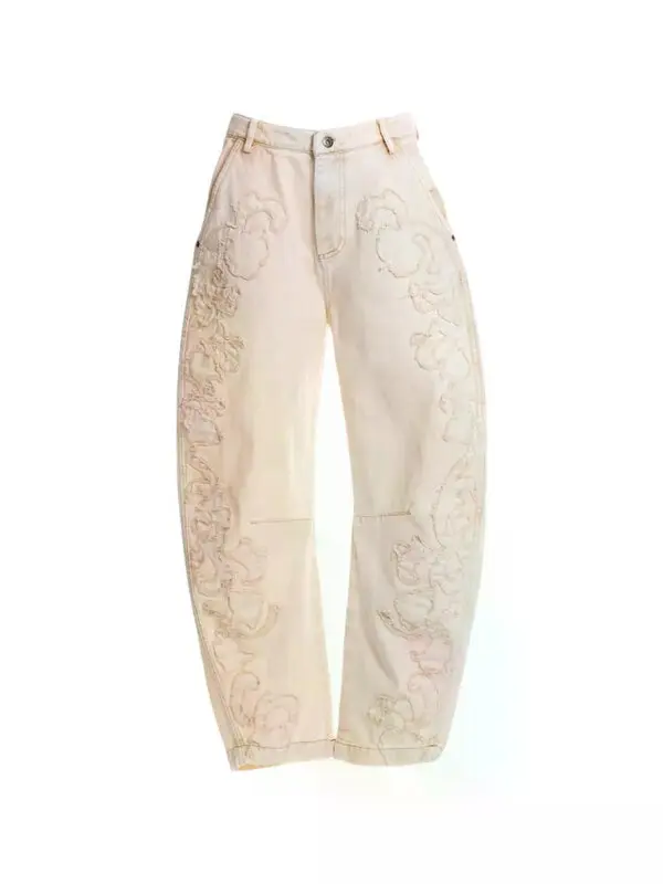 Agua Bendita Fallon Distressed Floral-embroidery Jeans