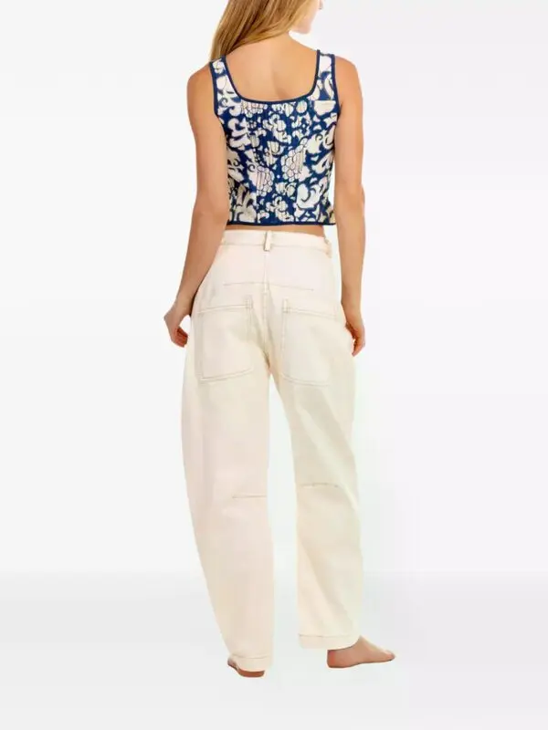 Agua Bendita Fallon Distressed Floral-embroidery Jeans