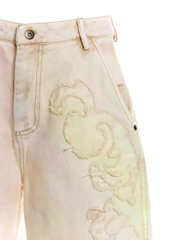 Agua Bendita Fallon Distressed Floral-embroidery Jeans