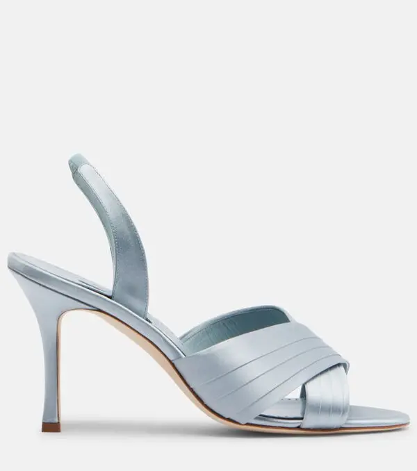 Manolo Blahnik Viera 90 Satin Slingback Sandals - Blue
