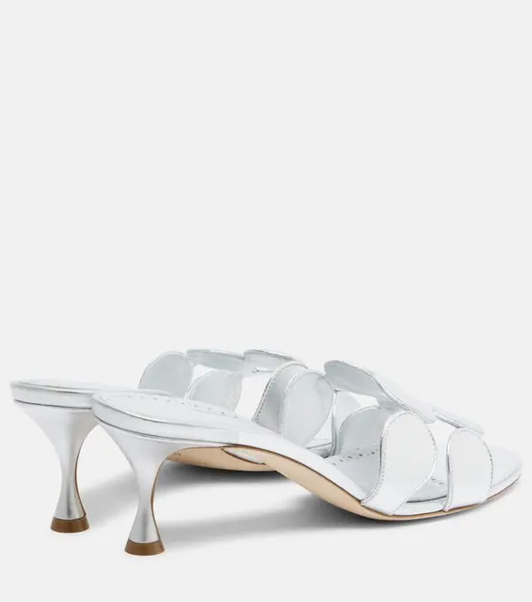 Manolo Blahnik Haribalmu 50 Metallic Leather Mules - Silver