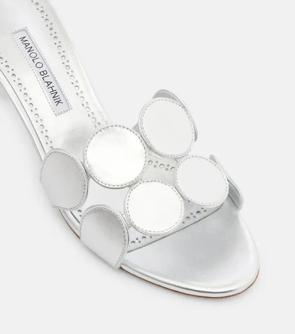 Manolo Blahnik Haribalmu 50 Metallic Leather Mules - Silver